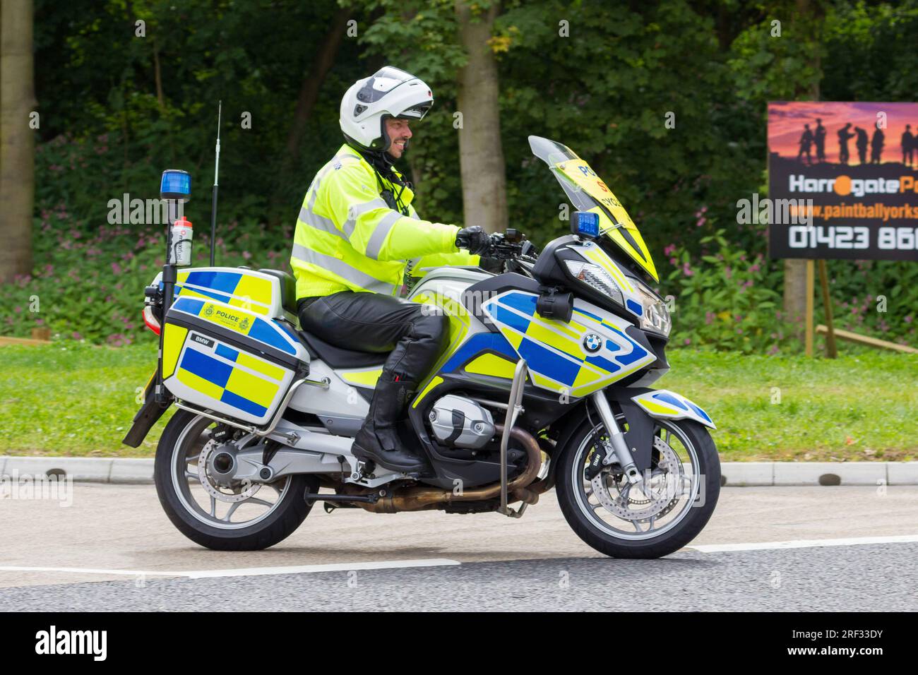 A British police, motorcyclist at the tour de France on the A69 in ...
