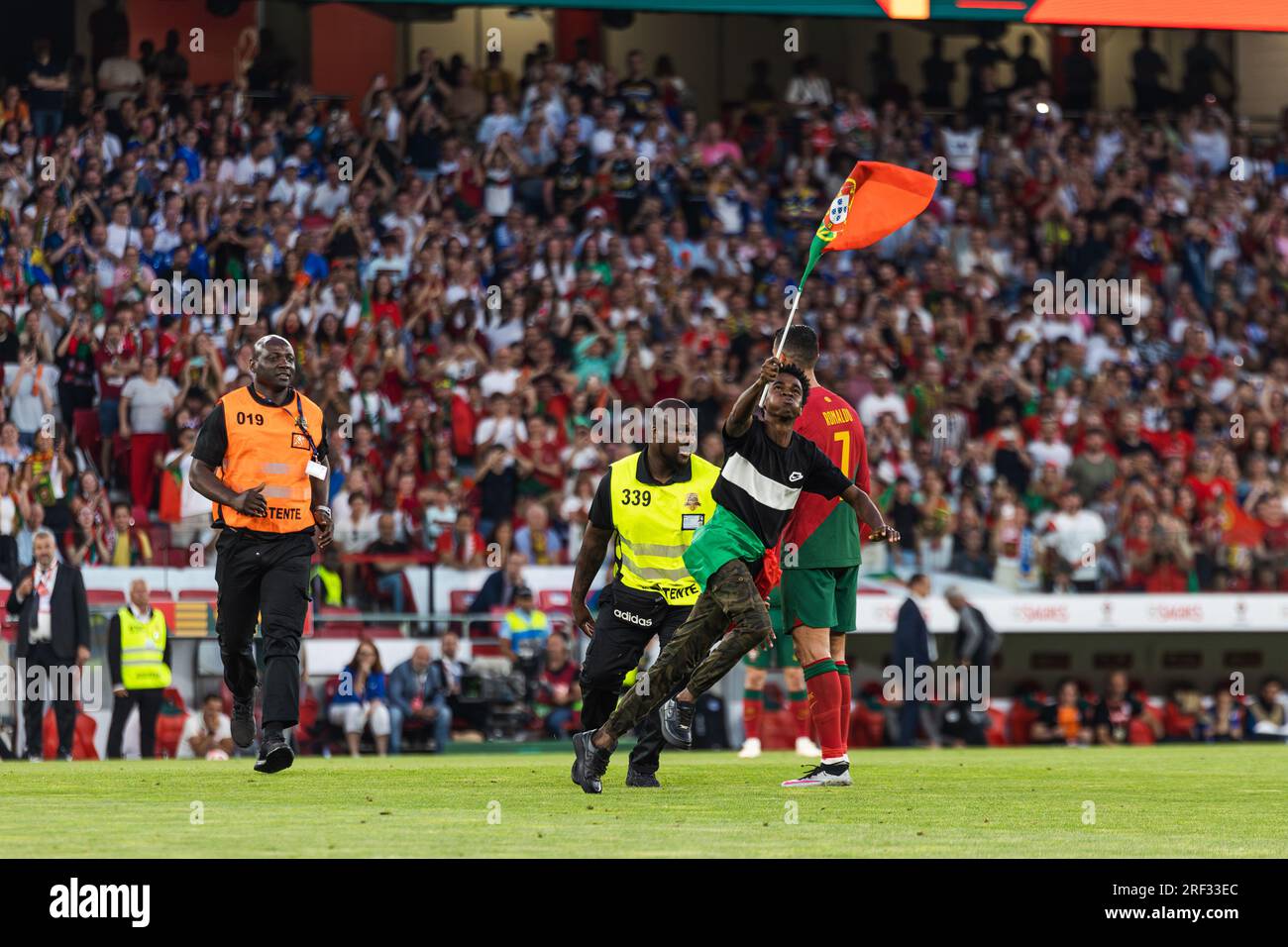 Pitch invader during UEFA Euro 2024 Qualification game between national ...