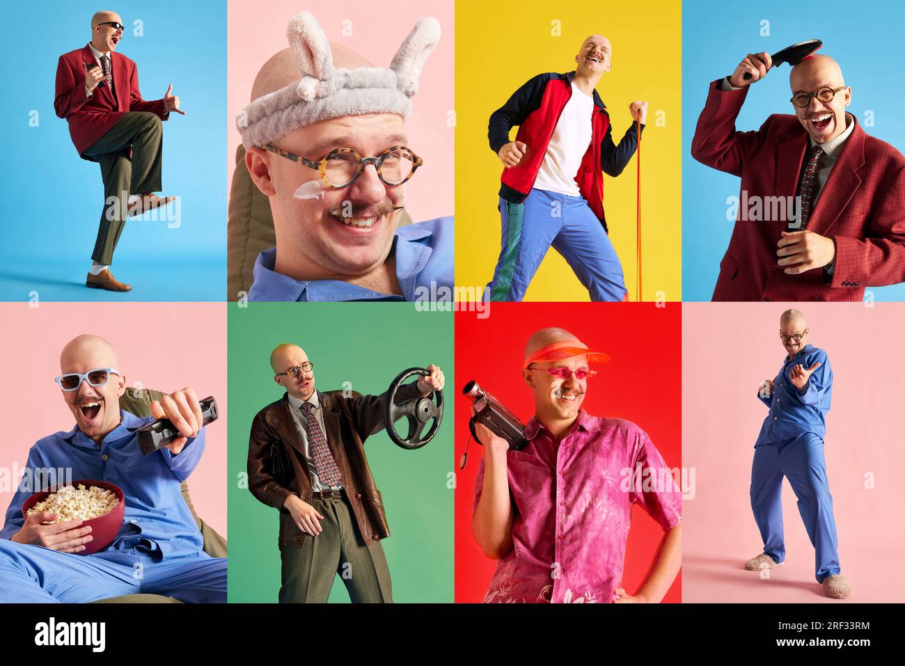 Photo set collage of portraits of emotional young man in diverse ...