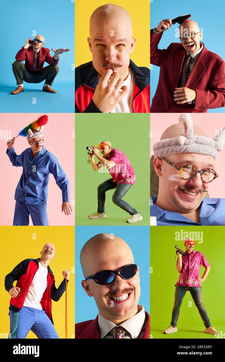 Collage made of images of smiling young handsome man in different style ...