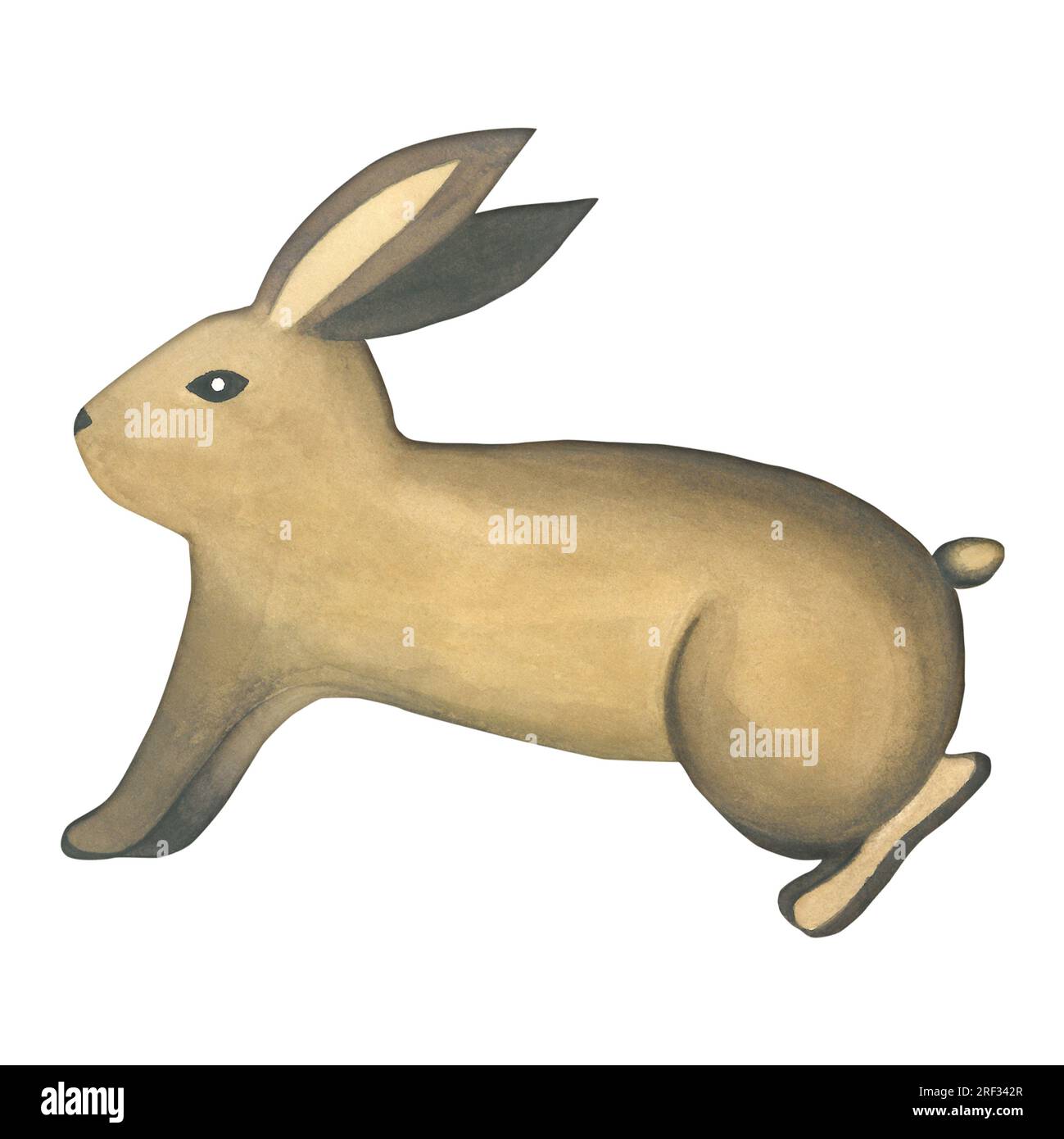 Watercolor illustration of a running rabbit in medieval style. Isolated ...