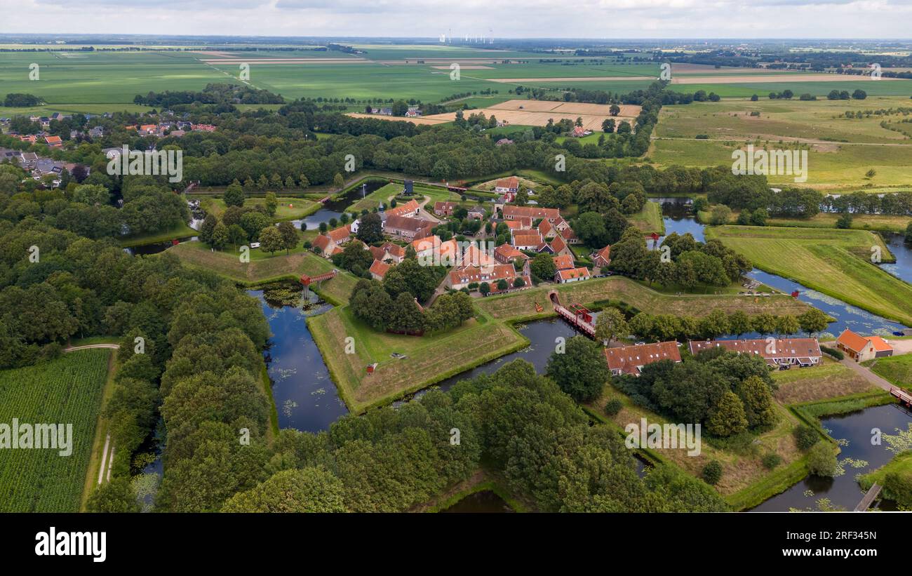 Aerial drone photo of the fortified town Bourtange in Groningen, the ...