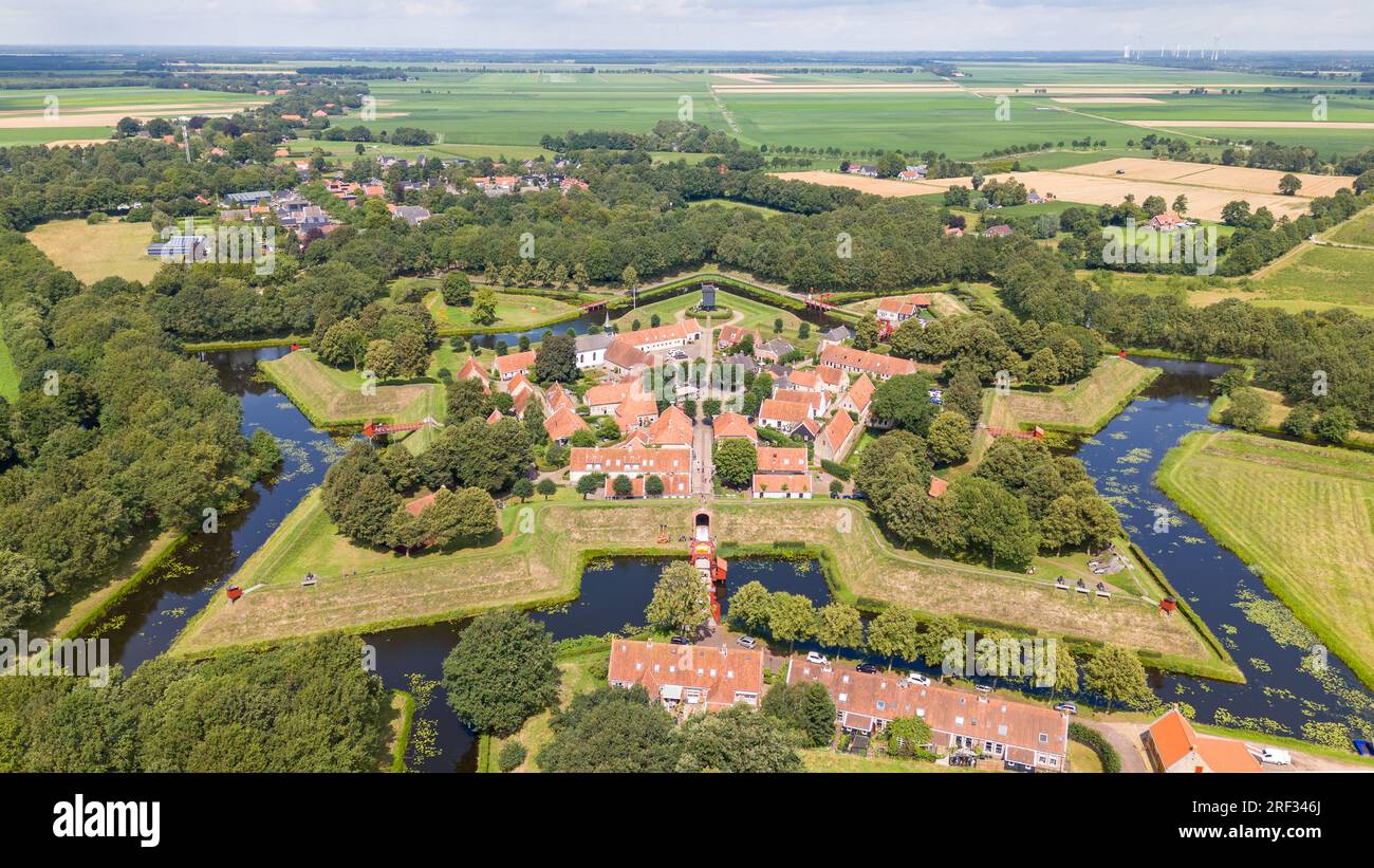 Aerial drone photo of the fortified town Bourtange in Groningen, the ...