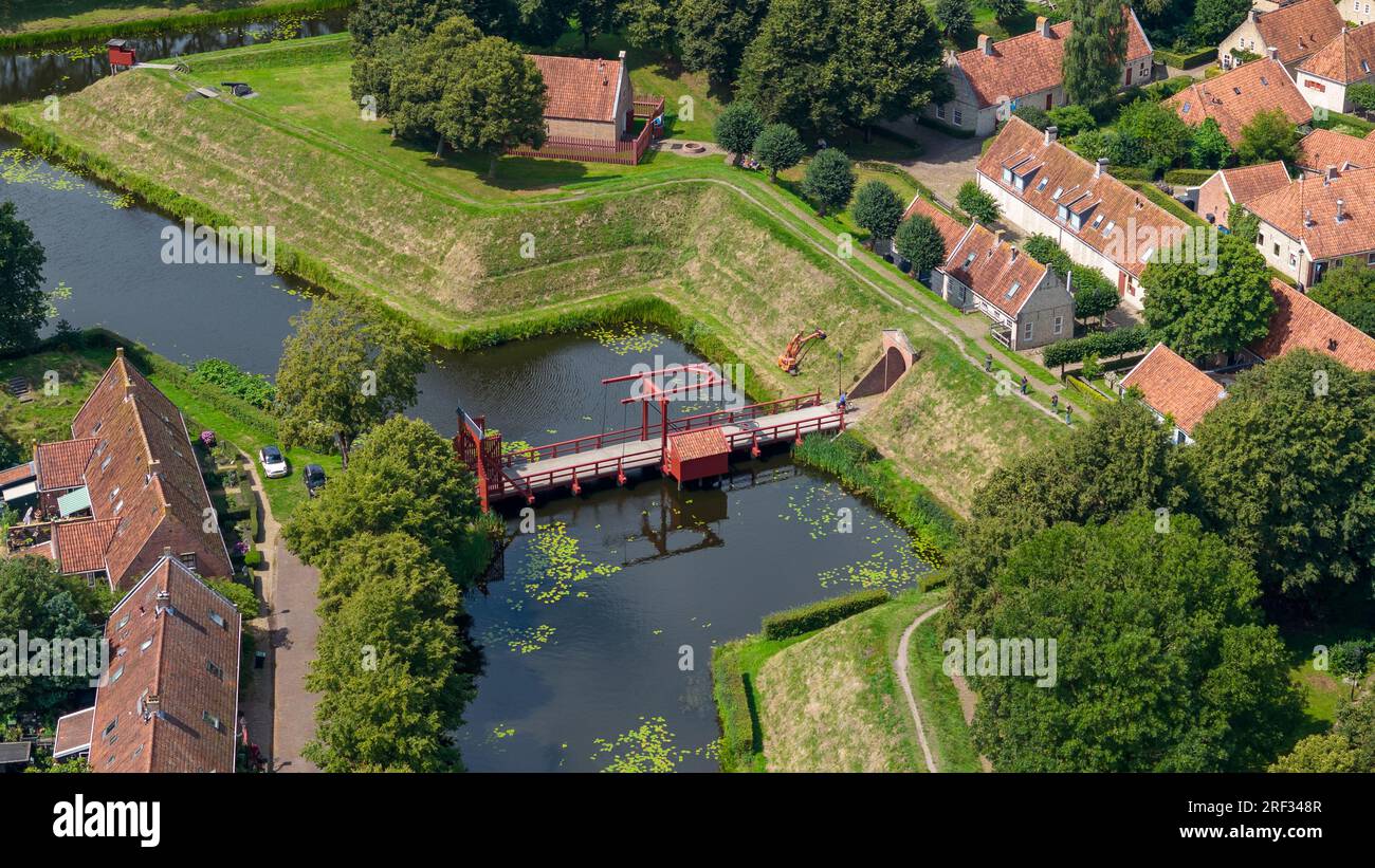 Aerial drone photo of the fortified town Bourtange in Groningen, the ...