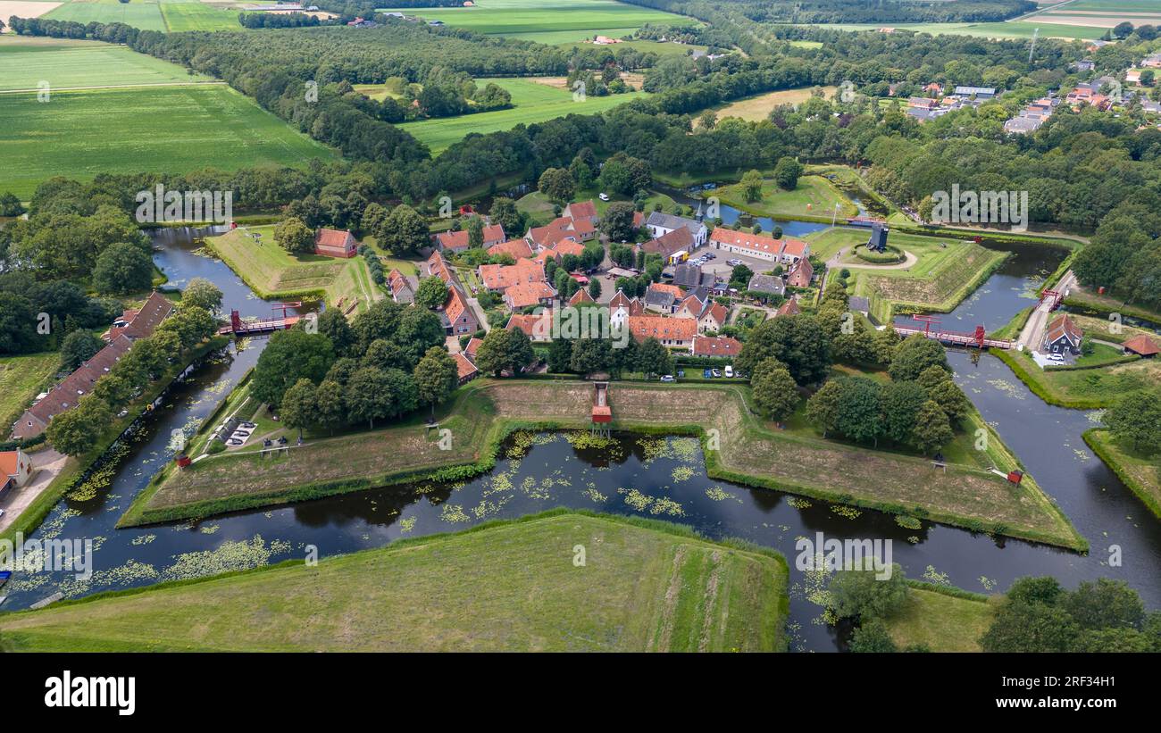 Aerial drone photo of the fortified town Bourtange in Groningen, the ...