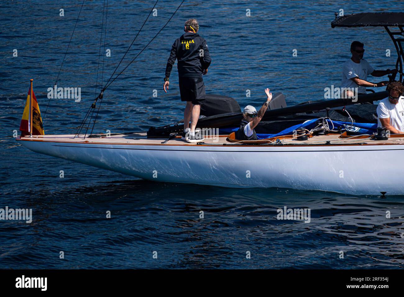King emeritus, Juan Carlos I (2l), sails with the 'Bribón', on July 31 ...
