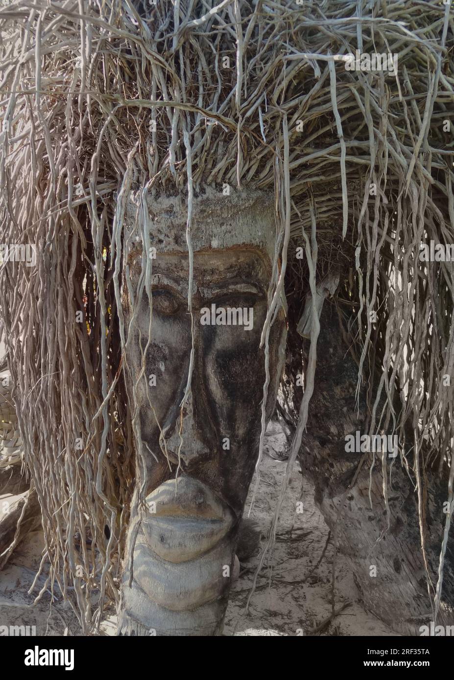 strange wooden sculpture seen on a caribbean island named Guadeloupe ...