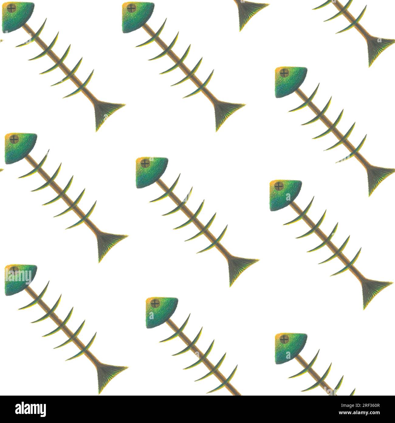 Watercolor illustration of a fish skeleton, a cat toy. Seamless pattern ...