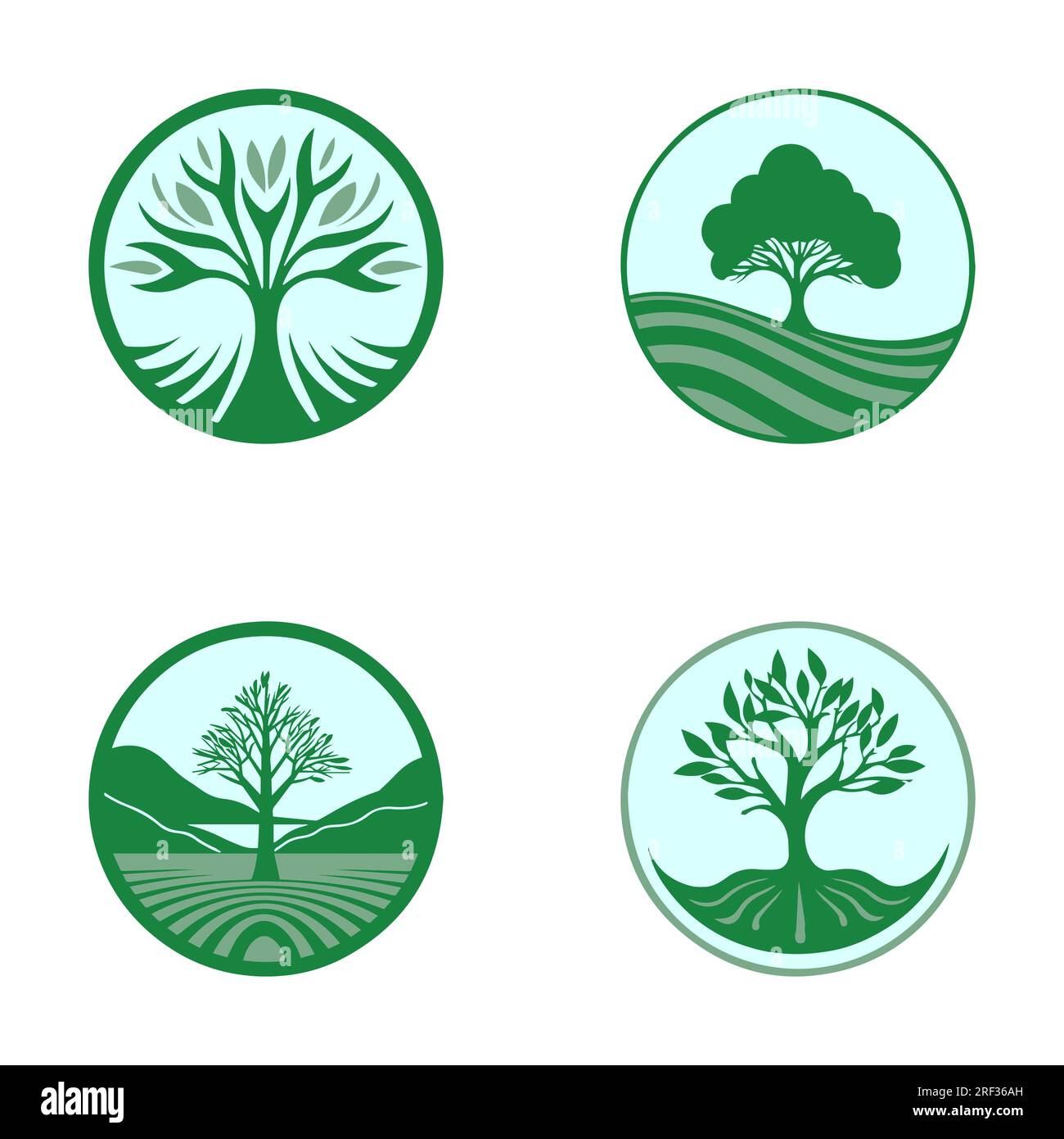 Big tree logo set. Flat Simple green shapes silhouette symbol eco ...