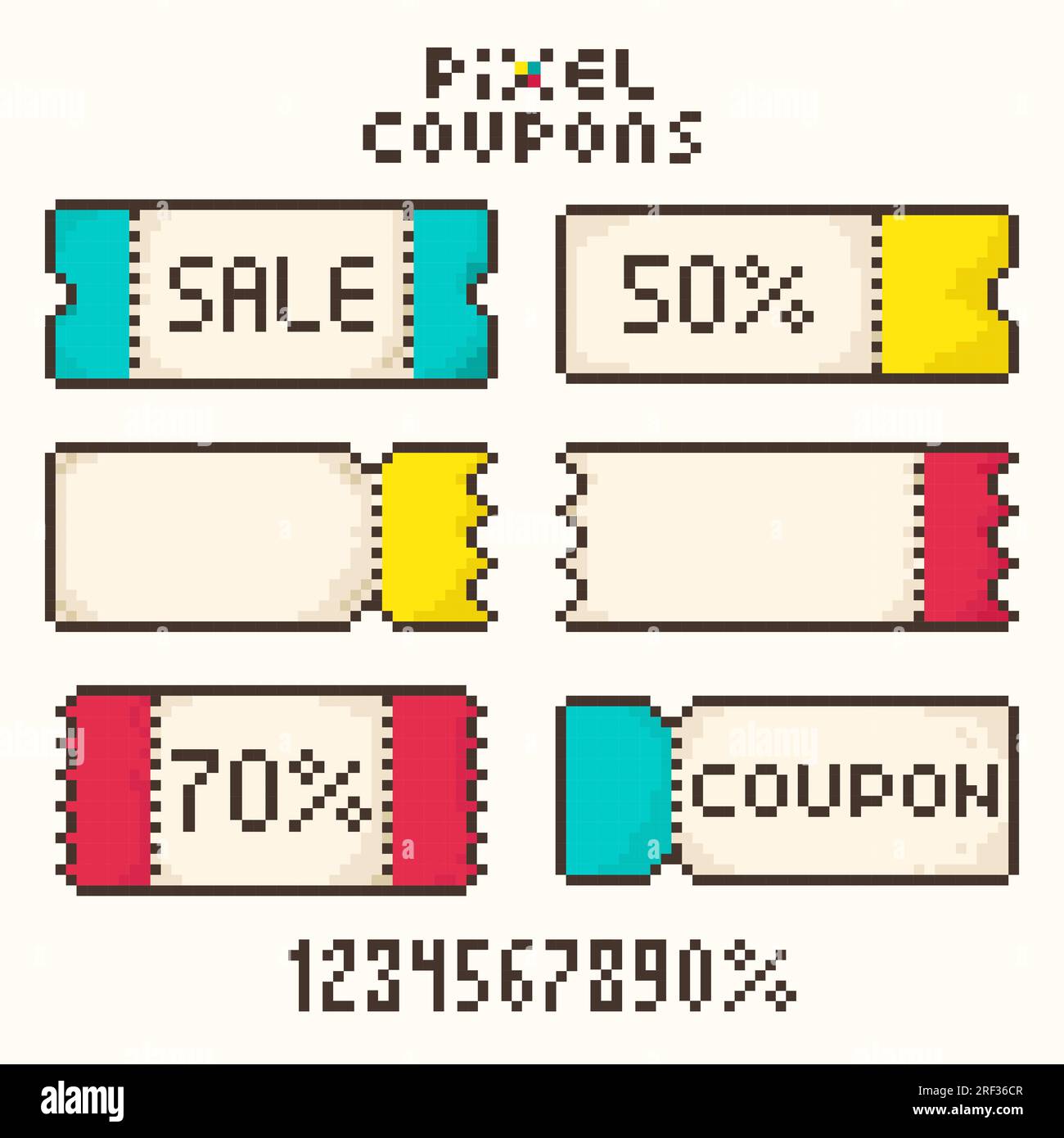 Set of pixel coupons.Sale ticket template,discount Stock Vector Image ...