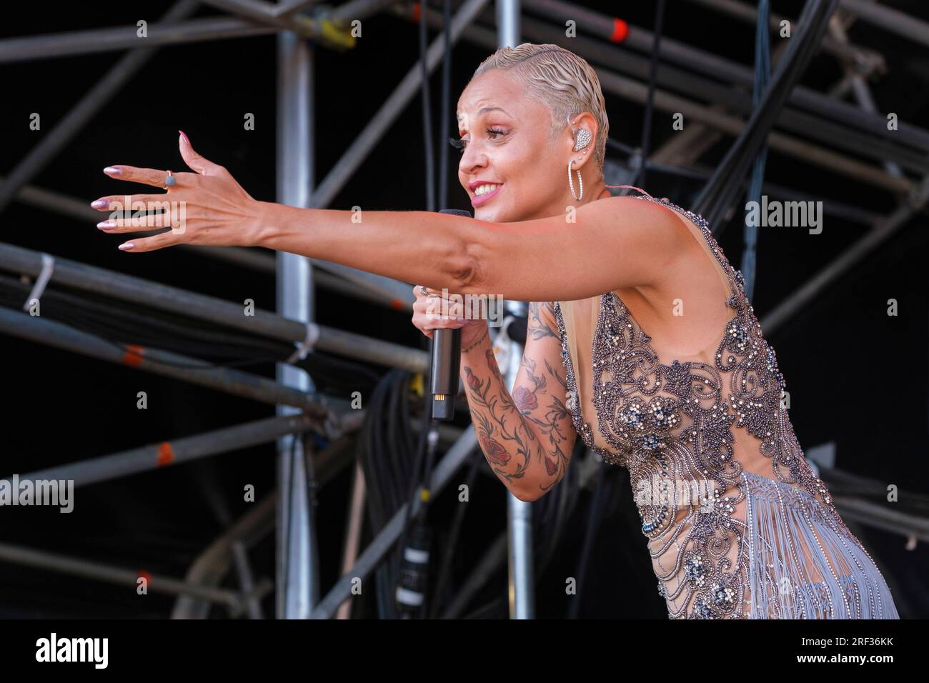 Portugese Fado singer, Mariza performing on the open air stage at Womad ...