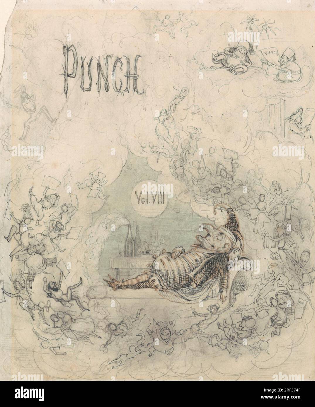 Title page for Punch, vol. VIII circa 1845 by Richard Doyle Stock Photo ...