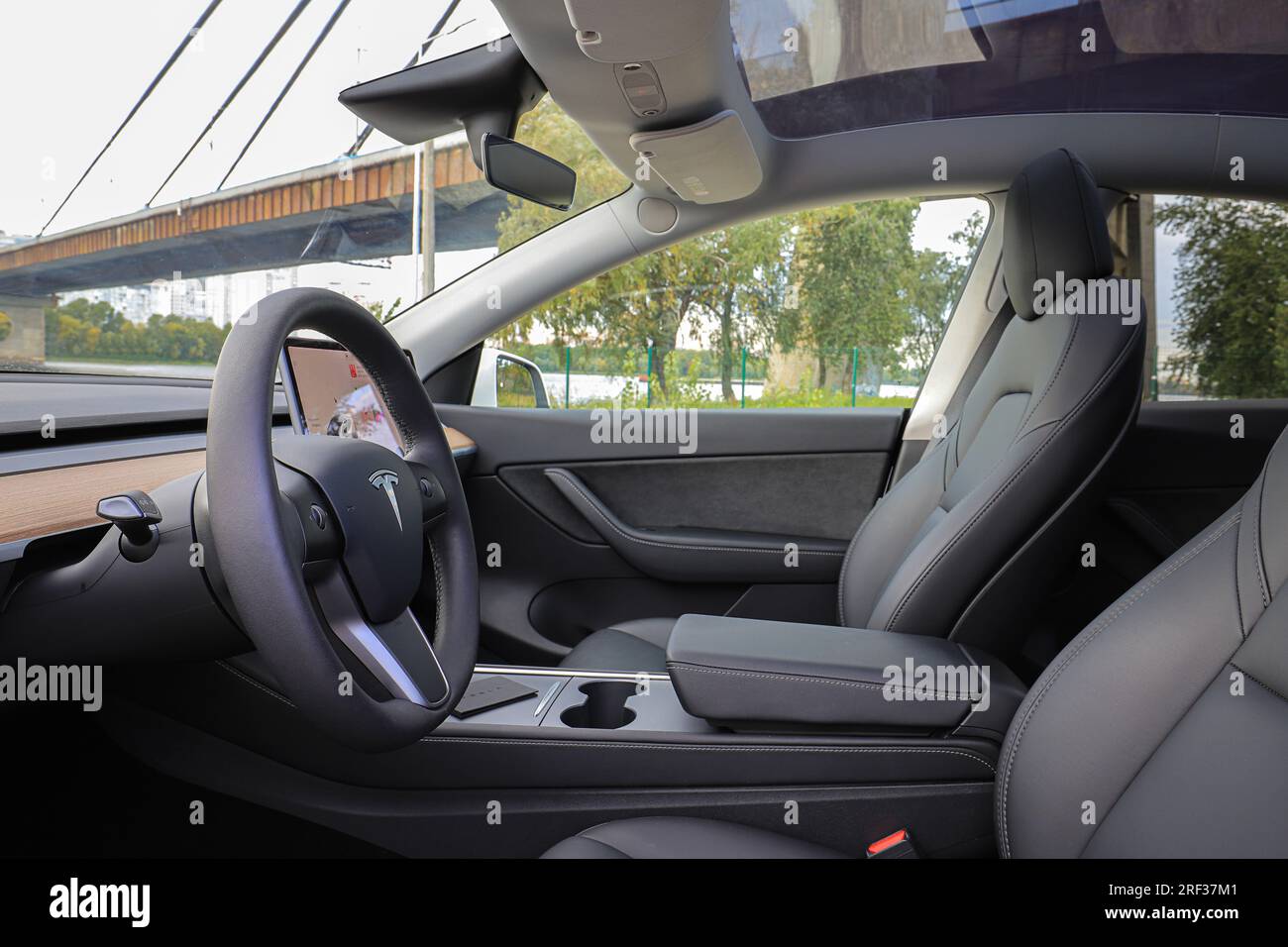 Driver's seat of the interior car Tesla Model Y Stock Photo - Alamy