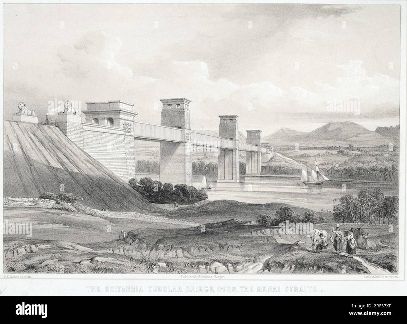 The Britannia tubular bridge over the Menai Straits circa 1850 by ...