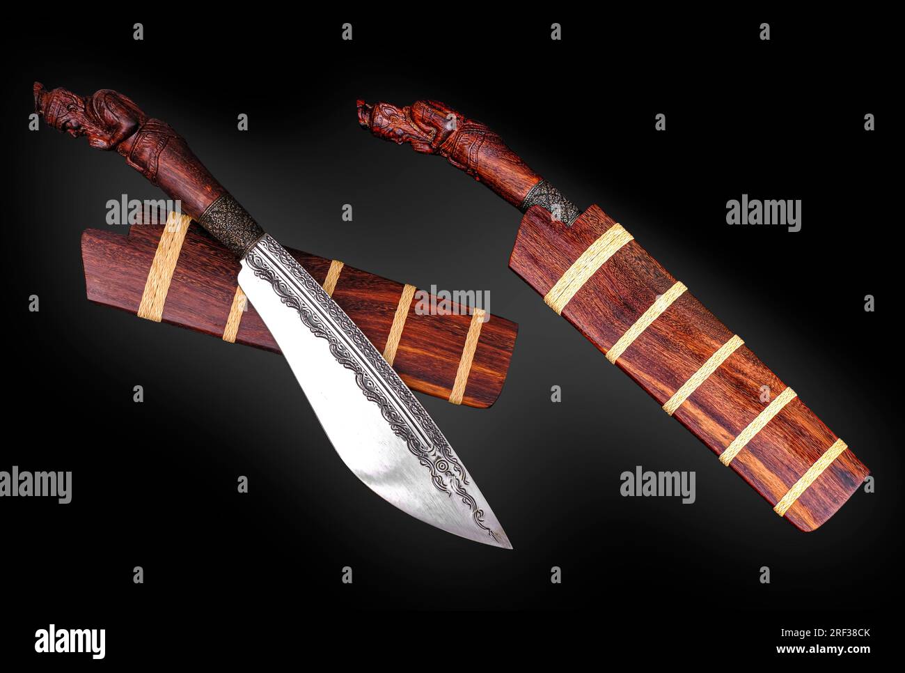 Amulet knife of Native Thailand with a tamarind core wood sheath and ...
