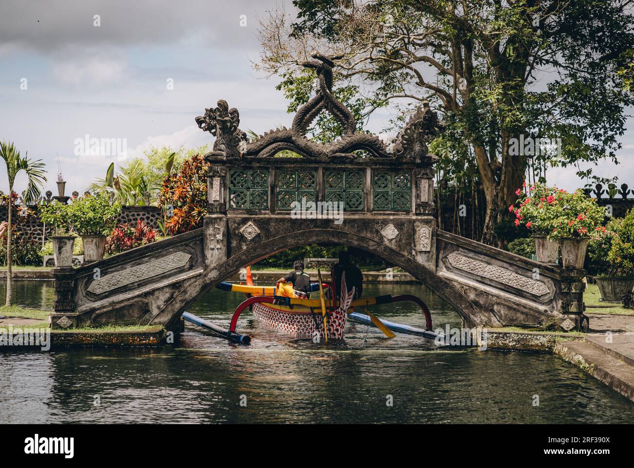 Saraswati temple bridge architecture. Ubud Water Palace, trip on pond ...