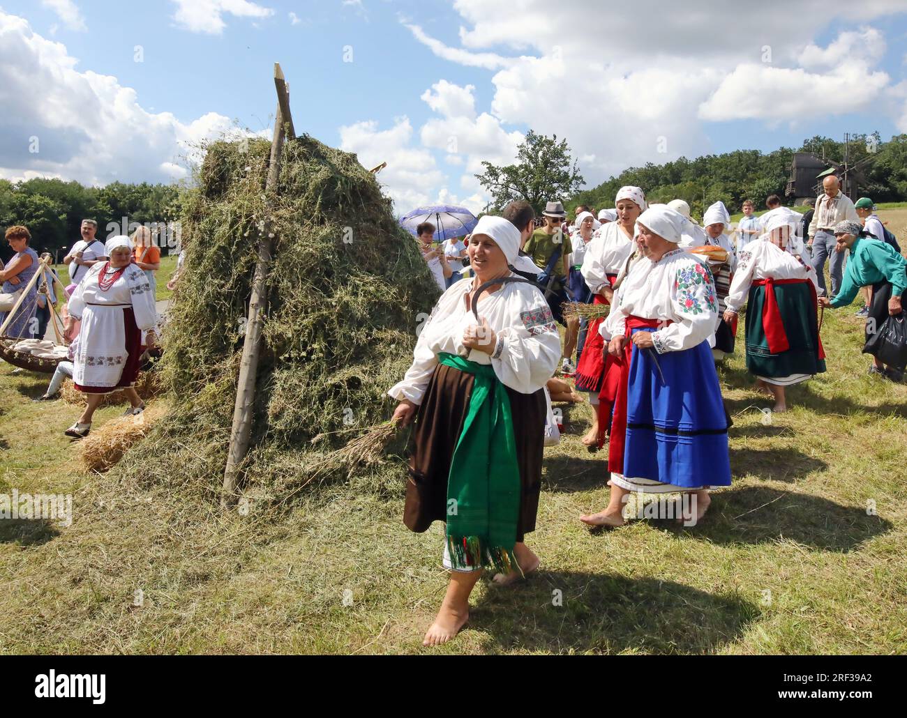KYIV, UKRAINE - JULY 29, 2023 - Women recreate the ancient Ukrainian ...