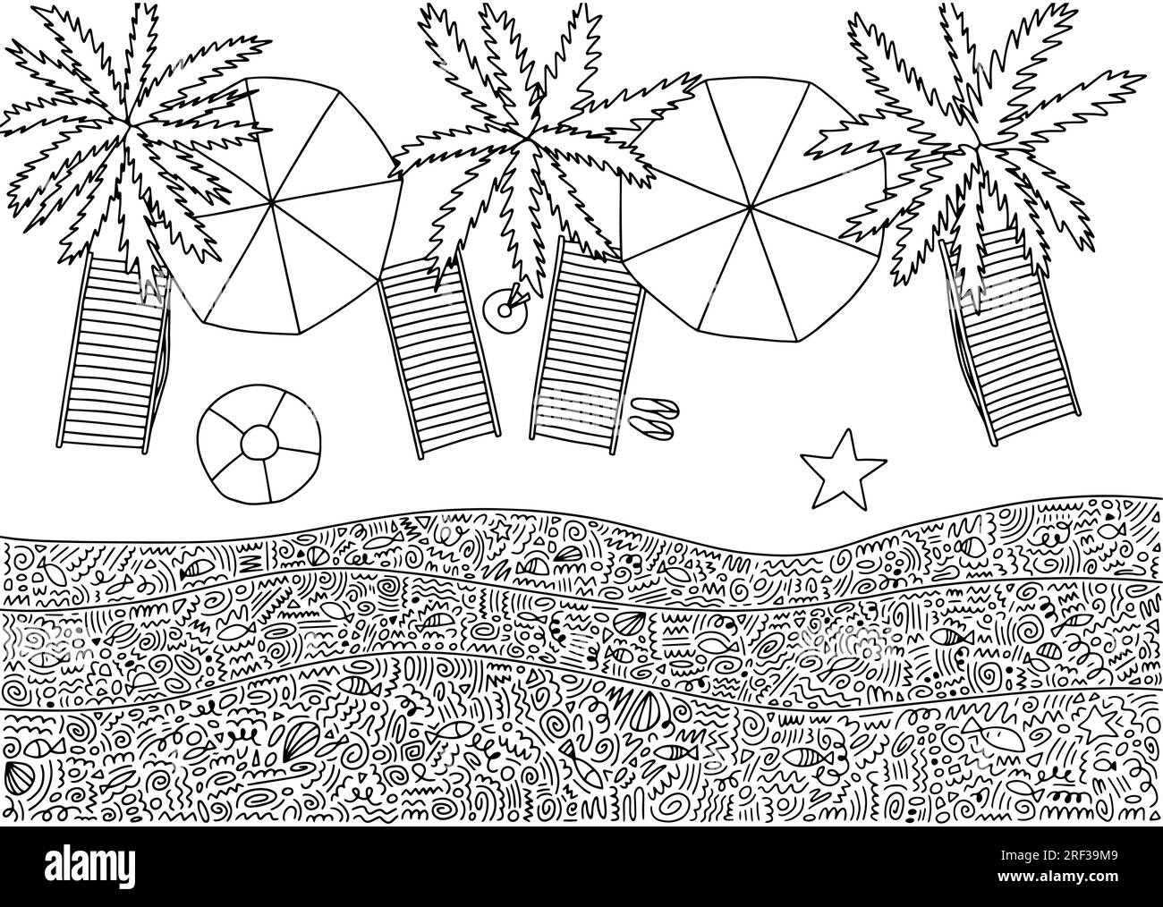 Summer beach coloring page top view Stock Vector Image & Art - Alamy