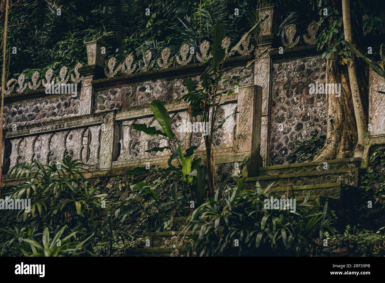 Close up shot of balinese architecture temple. Traditional bali stone ...