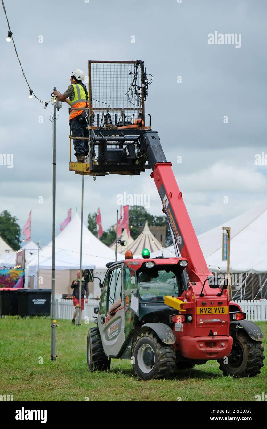 Lighting being installed at a festival Stock Photo - Alamy
