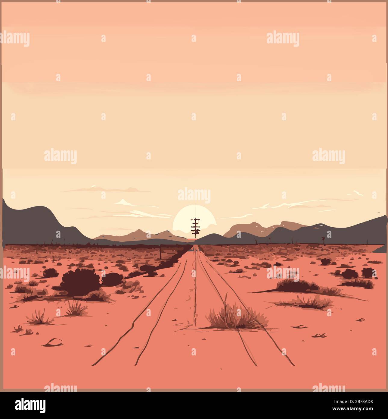Vector of a desert road with lone telegraph pole in distance Stock ...