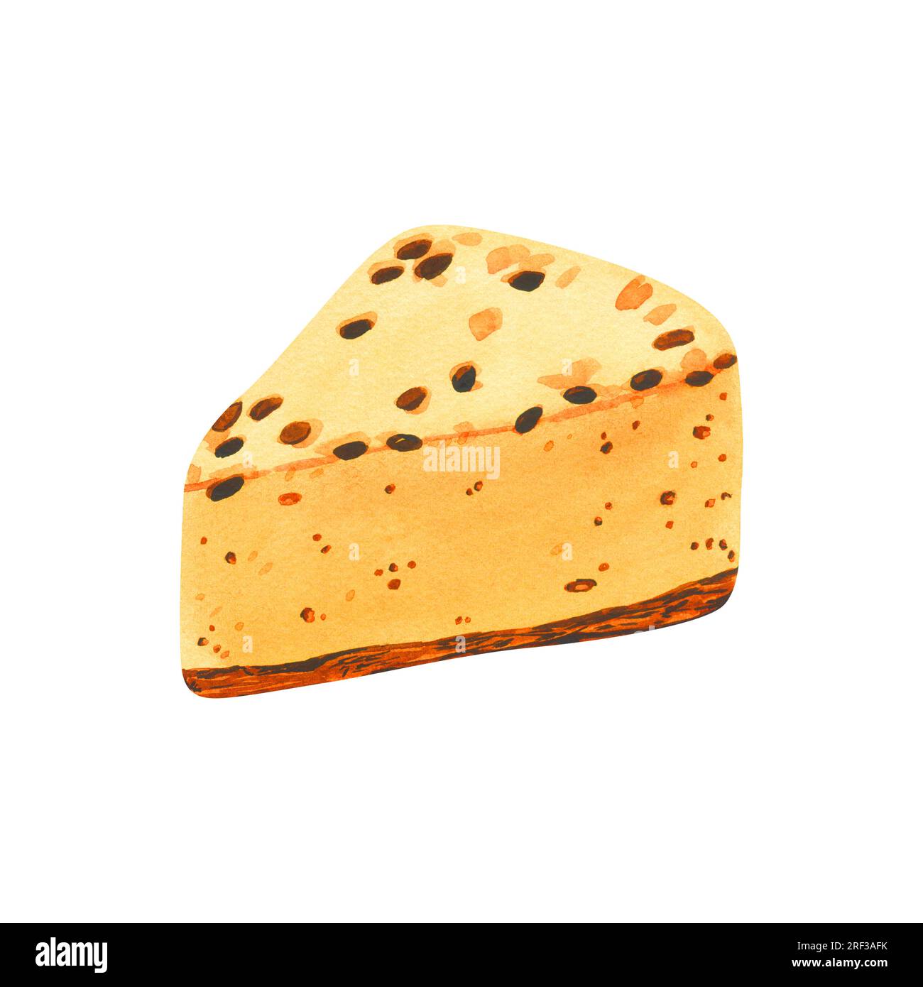 Watercolor dessert, piece mango mousse cake. Hand-drawn illustration ...