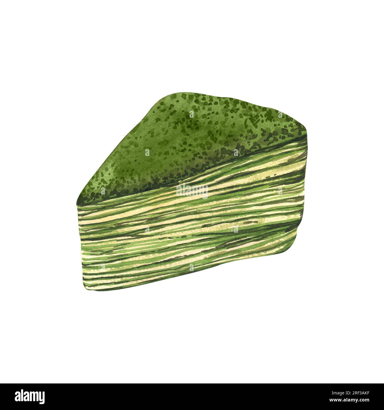 Watercolor dessert, piece of cheesecake organic green Japanese matcha ...