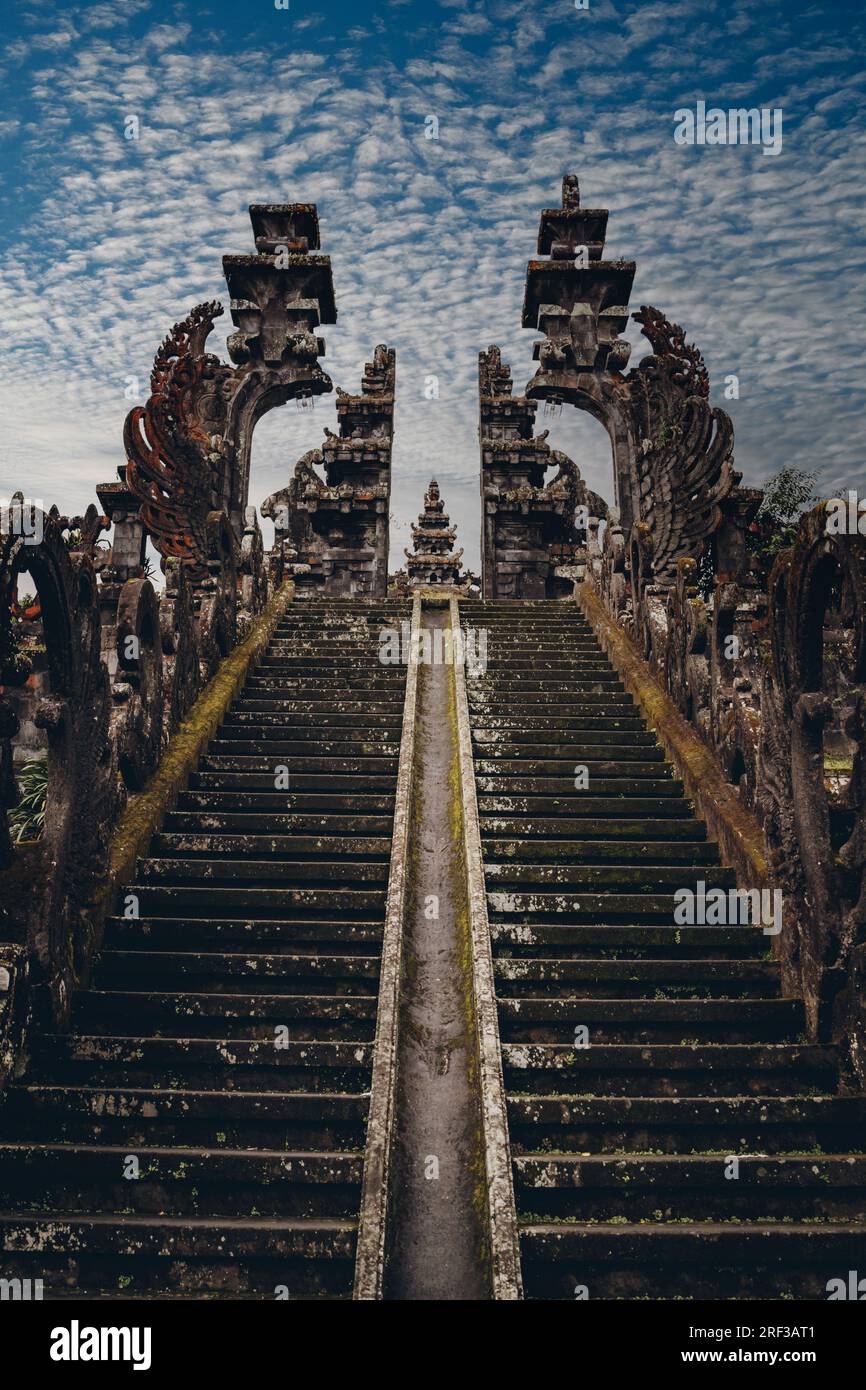 Landscape view of sacred Besakih temple with sunset sky background ...