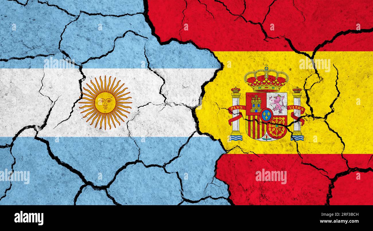 Flags of Argentina and Spain on cracked surface - politics ...