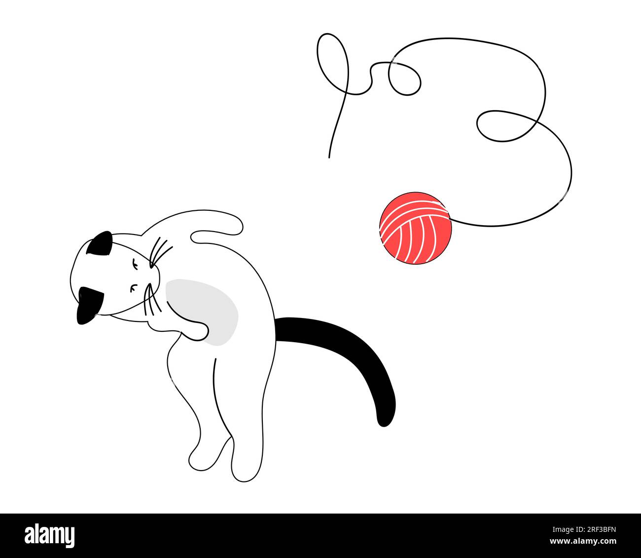 Cheerful white cat plays with a red ball of thread. Cute character for ...