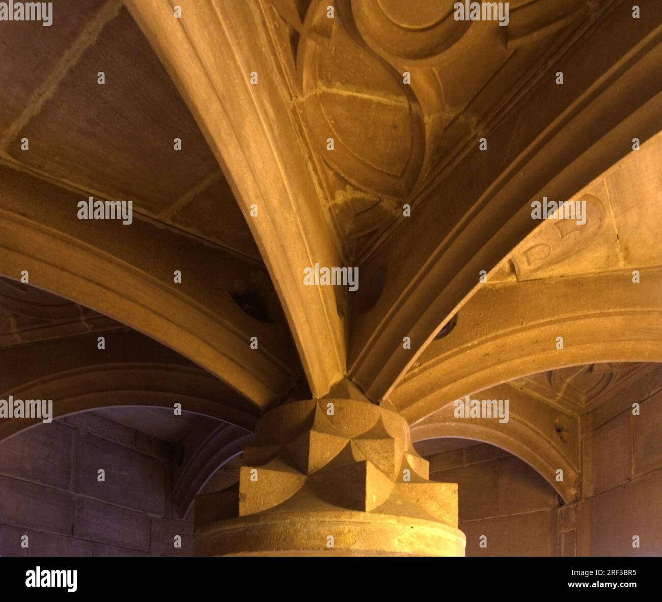indoor shot of a historic column detail of Haut-Koenigsbourg Castle in ...