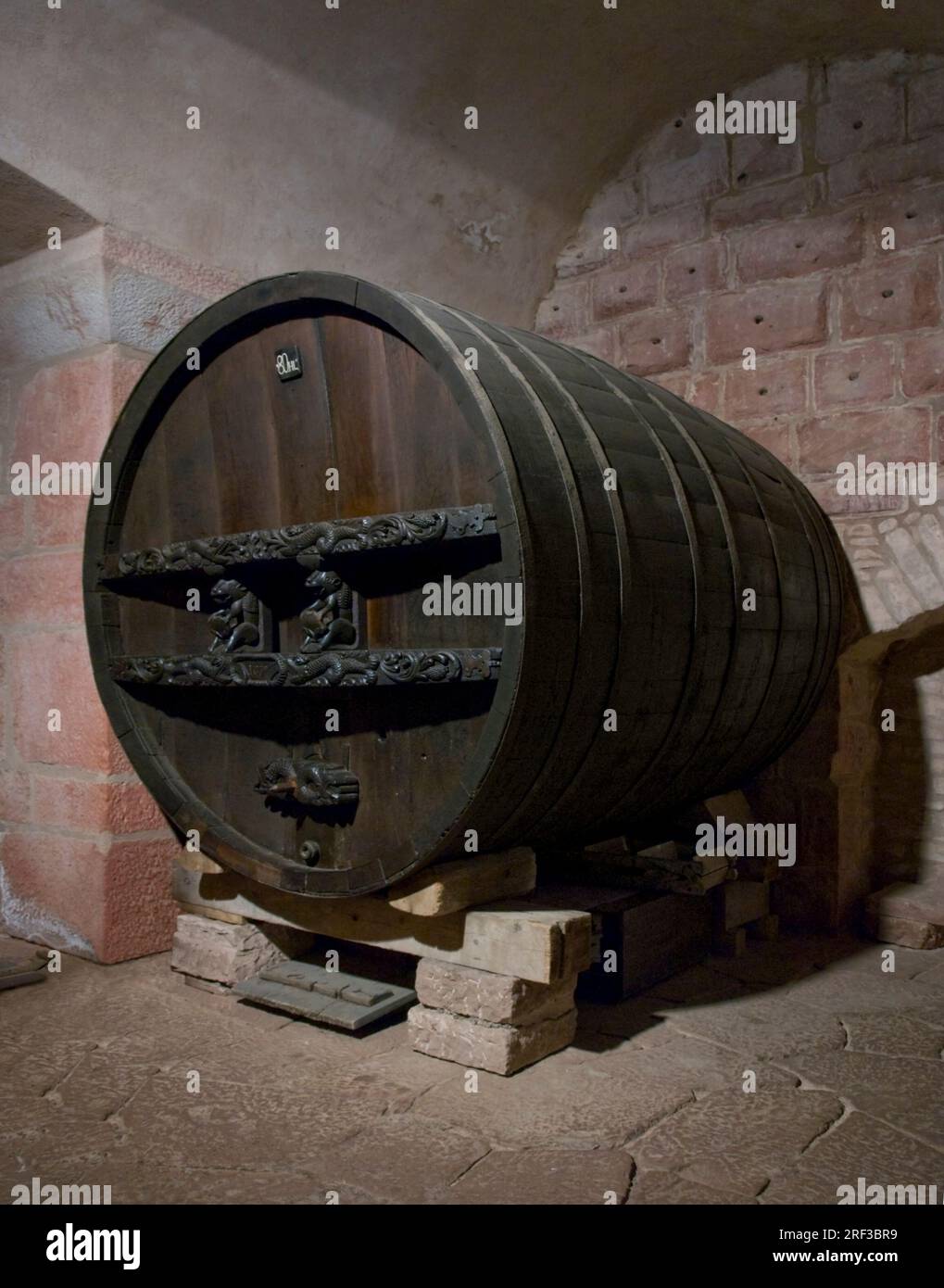 historic wooden cask in a cellar at Haut-Koenigsbourg Castle in France ...