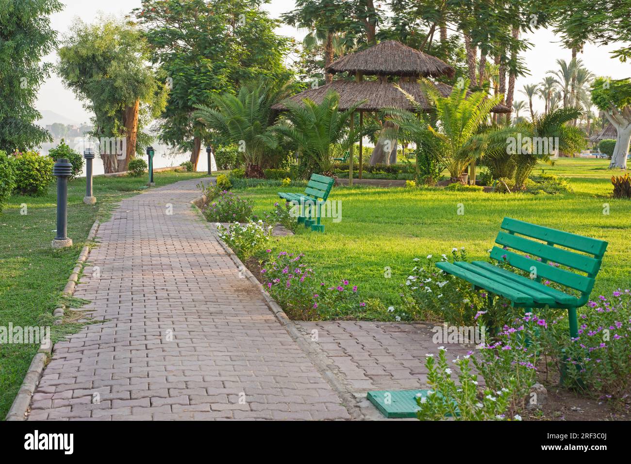 Panoramic landscape view of rural countryside public park outdoor area ...