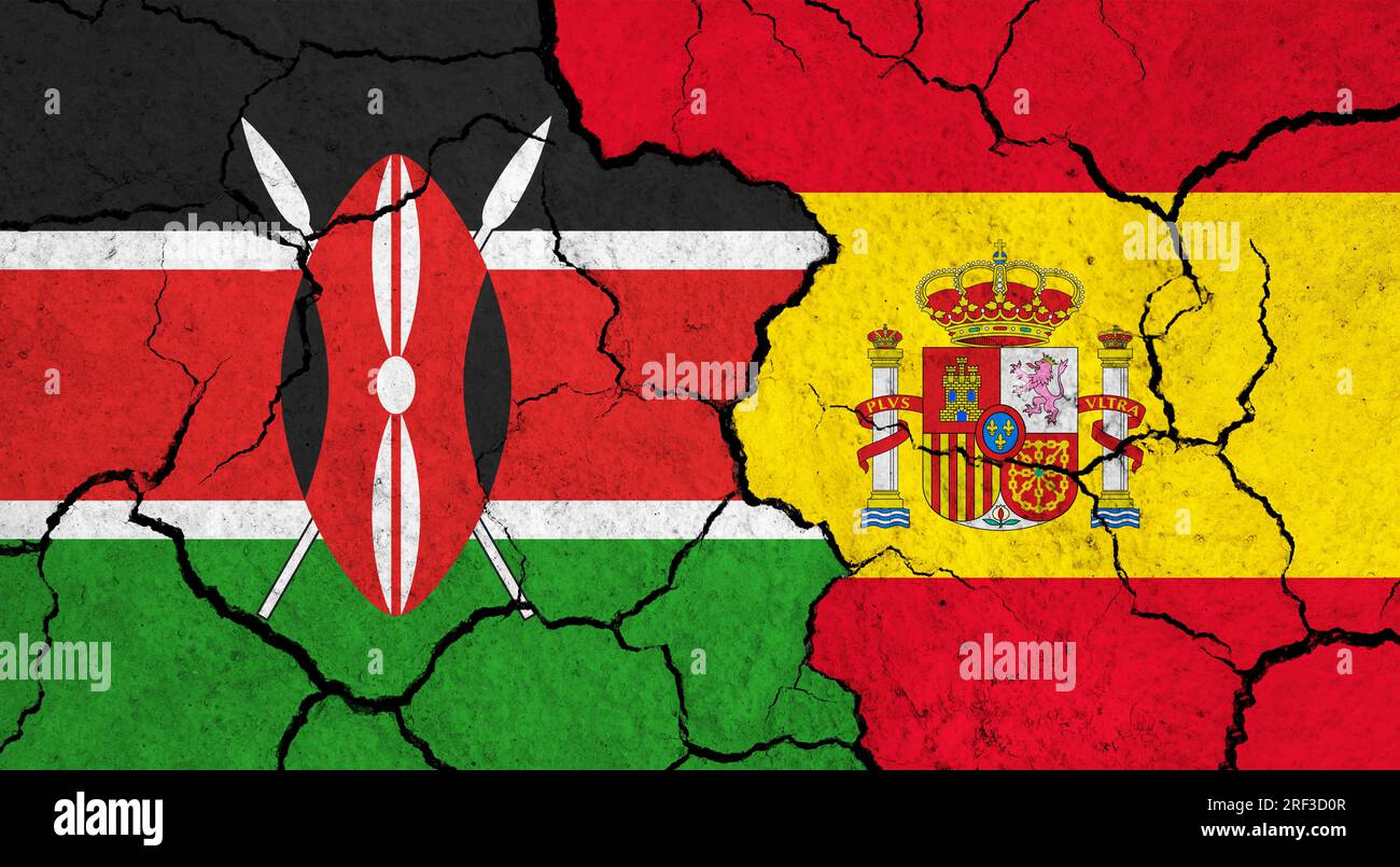 Flags of Kenya and Spain on cracked surface - politics, relationship ...