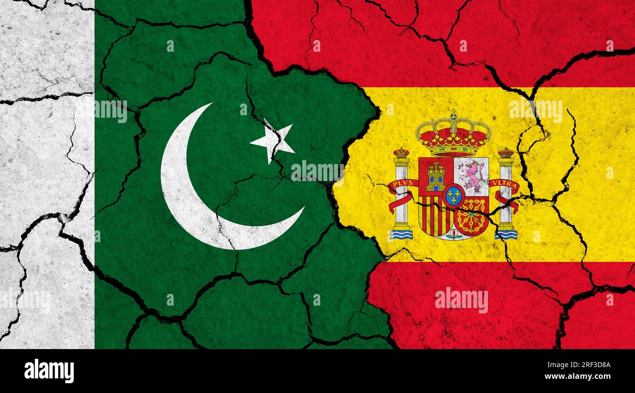 Flags of Pakistan and Spain on cracked surface - politics, relationship ...