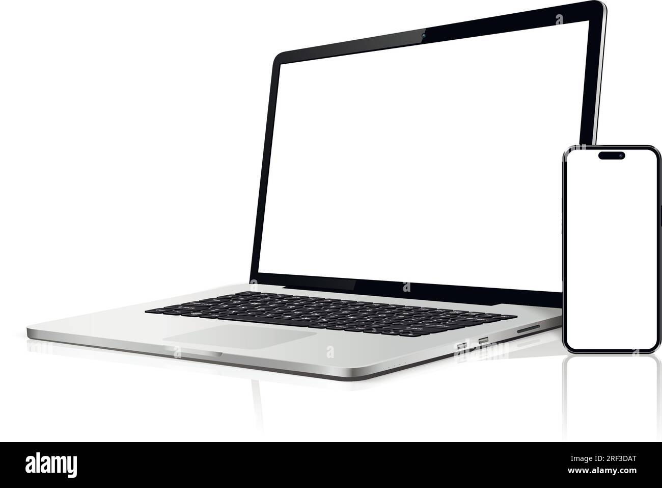 Laptop, tablet and mobile phone. Flat lay detailed and realistic ...