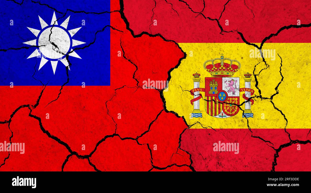 Flags of Taiwan and Spain on cracked surface - politics, relationship ...
