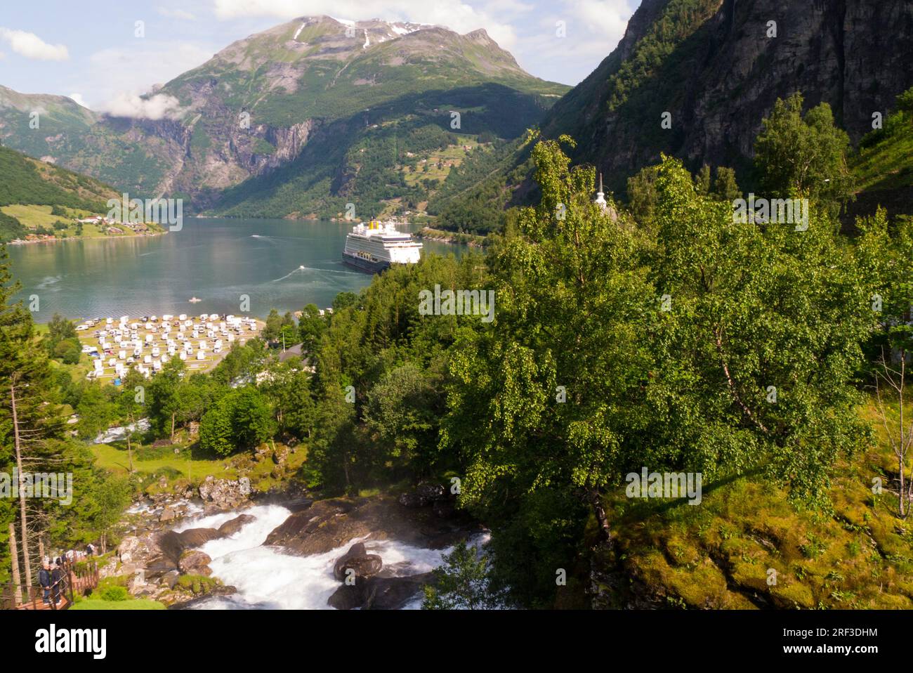 Geiranger river flows through geiranger village hi-res stock ...