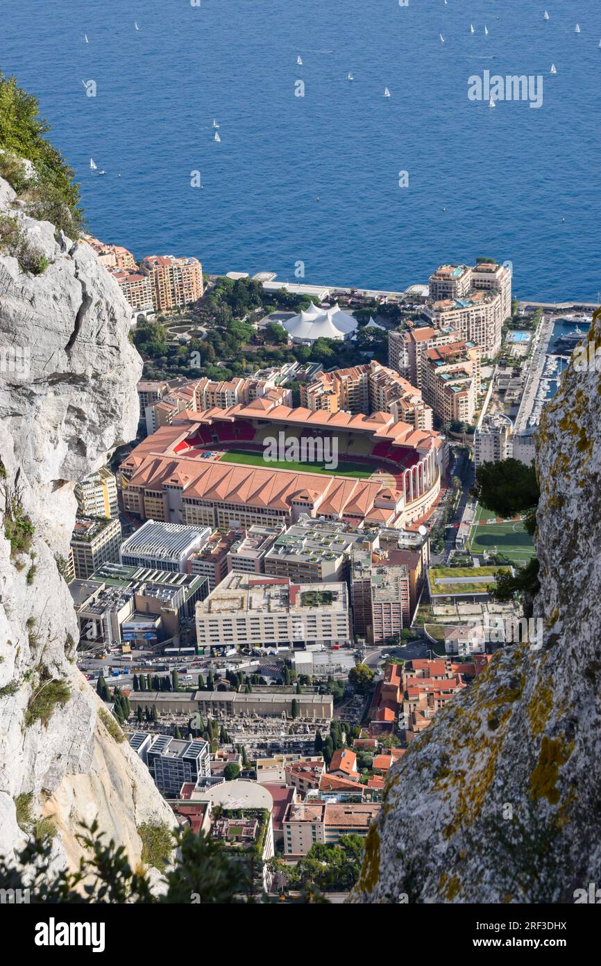 Fontvieille, Monaco, 2019. Aerial view of Stade Louis II AS Monaco FC ...