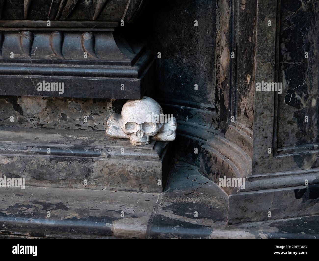 Old sculpted white skull with bones antique architectural detail ...
