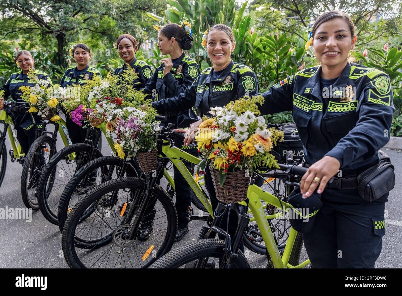 Medellin, Colombia. 29th July, 2023. Colombian police officers pose for ...