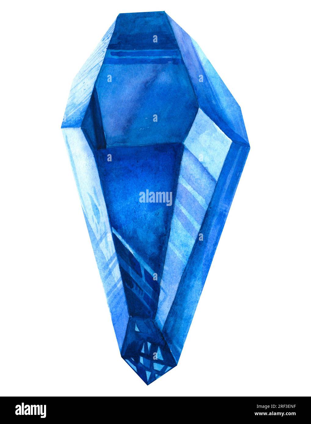Watercolor blue diamond rock jewelry mineral crystal hand drawn ...