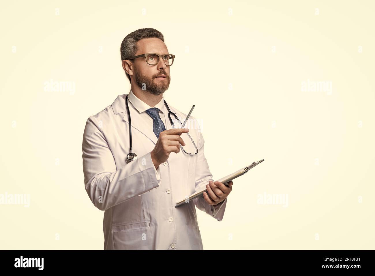 thinking internist with prescription on background. photo of internist ...