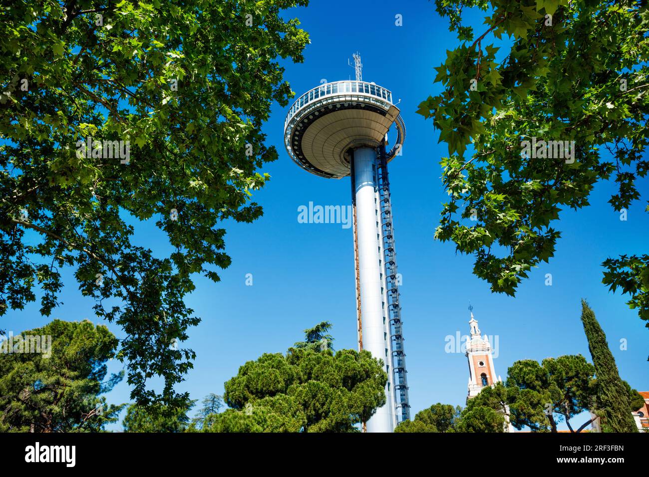 Faro de Moncloa transmission tower over museum of the Americas Stock ...