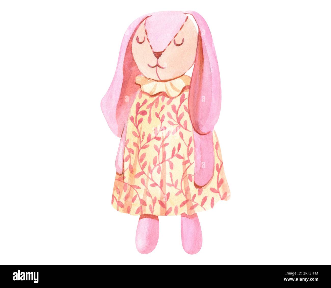 Watercolor illustration retro bunny rabbit toy. Isolated on white ...