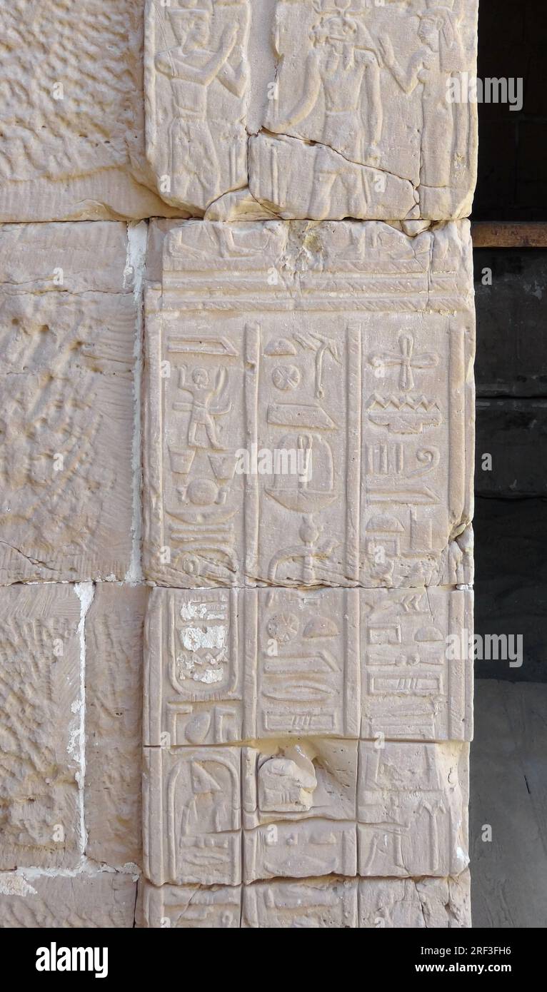 architectural detail seen on Deir el-Hagar Temple in Egypt Stock Photo ...