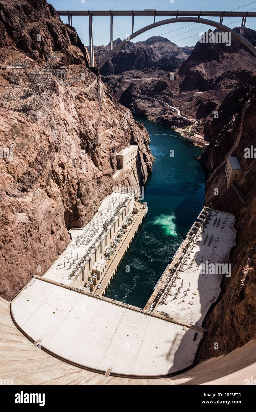 View of Hoover Dam and the bypass bridge Stock Photo - Alamy