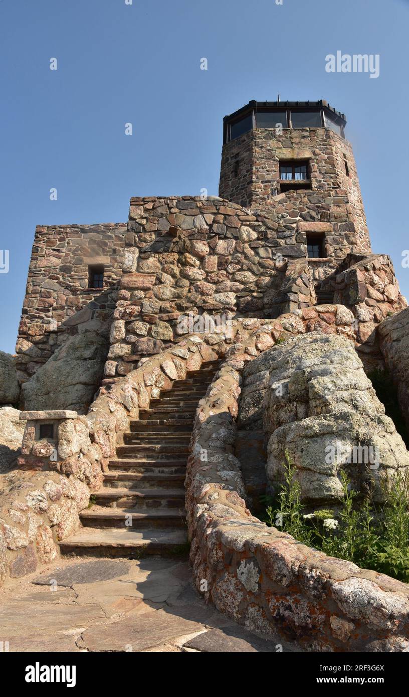 Stone watch tower and observation point in the Black Hills of South ...