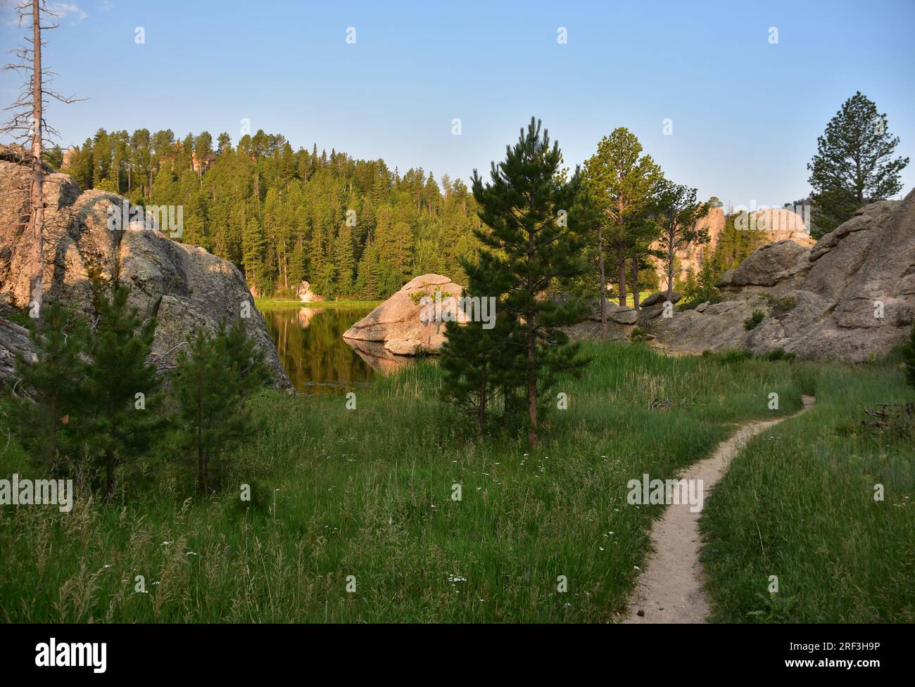 Beautiful scenic pathway around a lake in stunning rural South Dakota ...