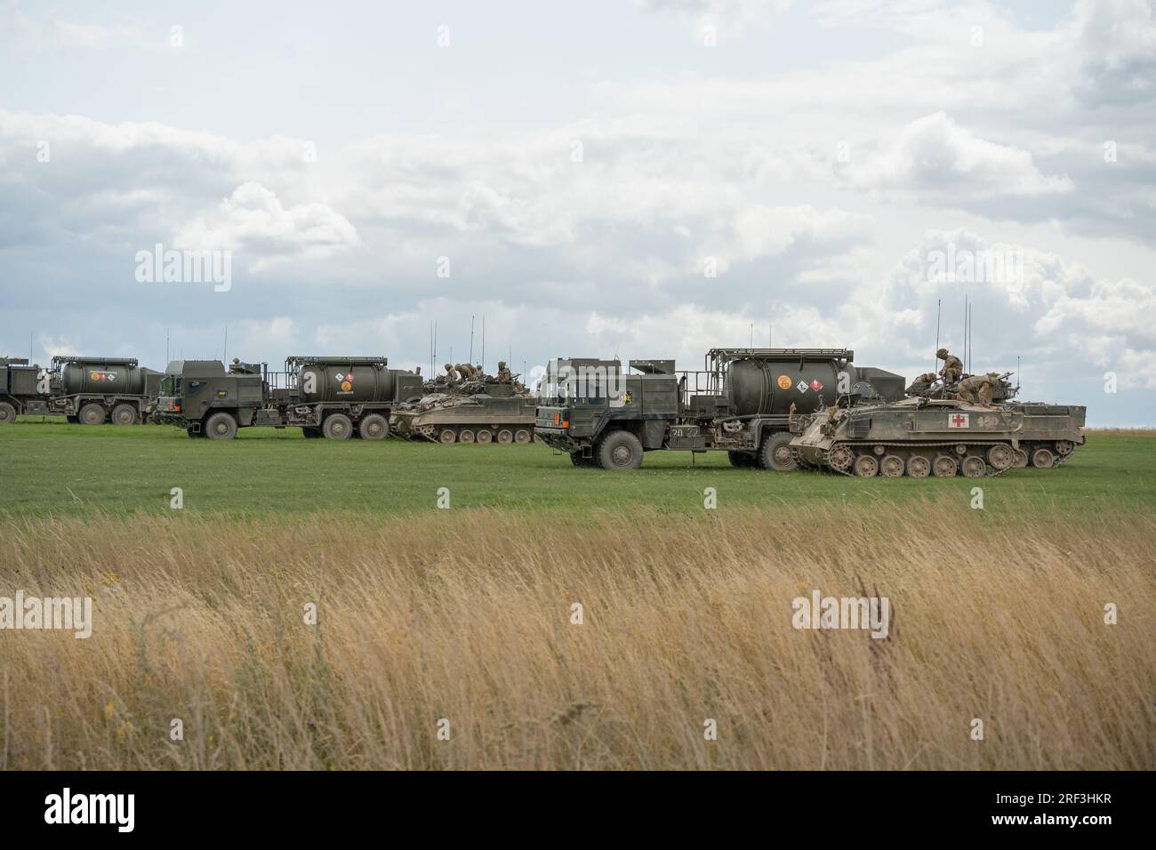 British Army Warrior FV510 fighting vehicle tank refuelling from a M.A ...